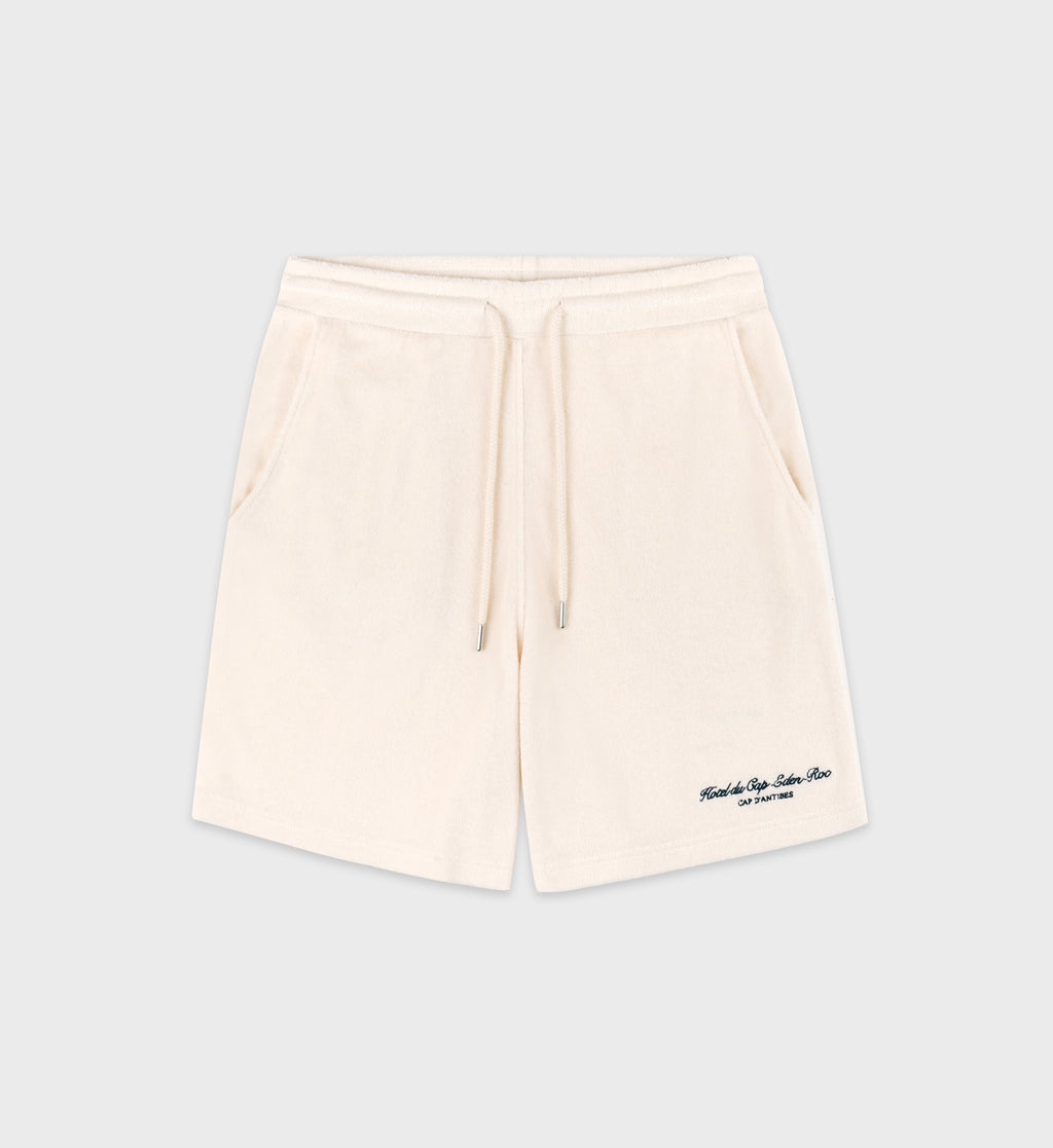 Eden Script Terry Short - Cream/Navy – Sporty & Rich