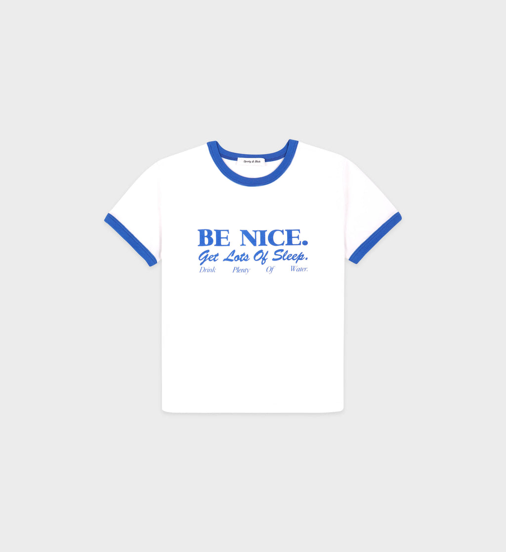 Be Nice Kids Ringer Tee - White/Paris Blue – Sporty & Rich