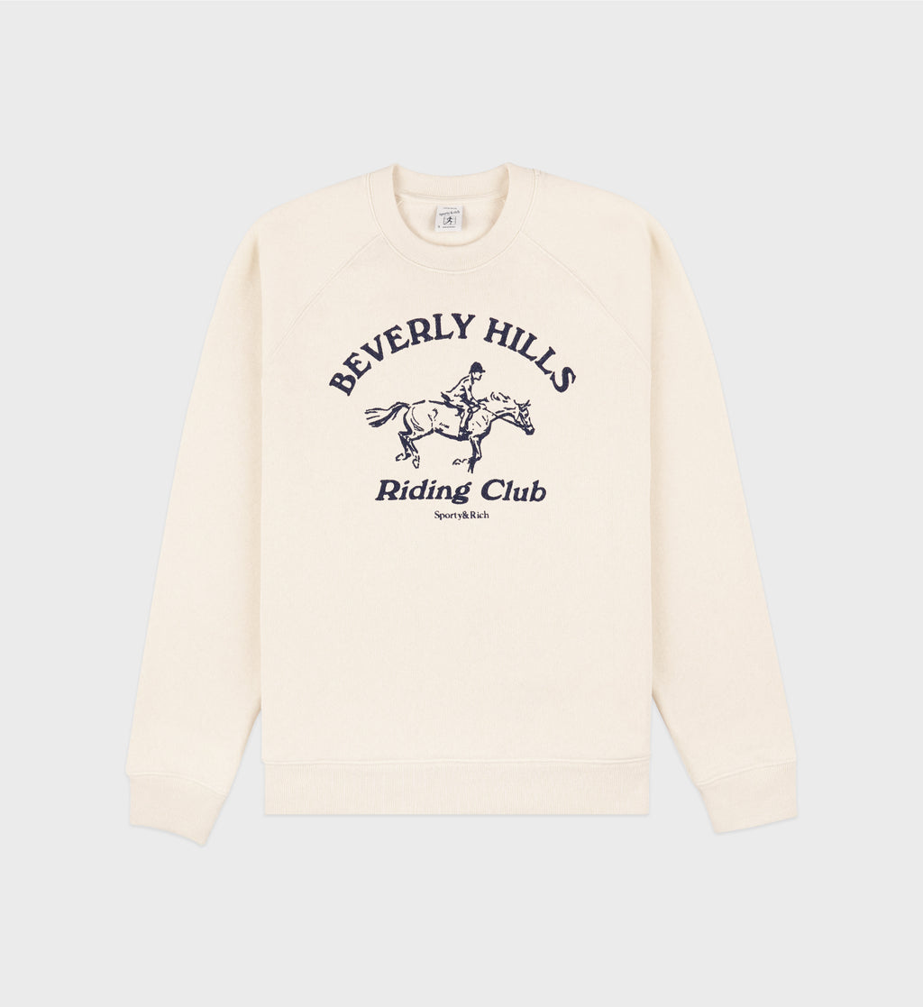 Beverly Hills Riding Club Soft Crewneck - Cream/Navy – Sporty & Rich