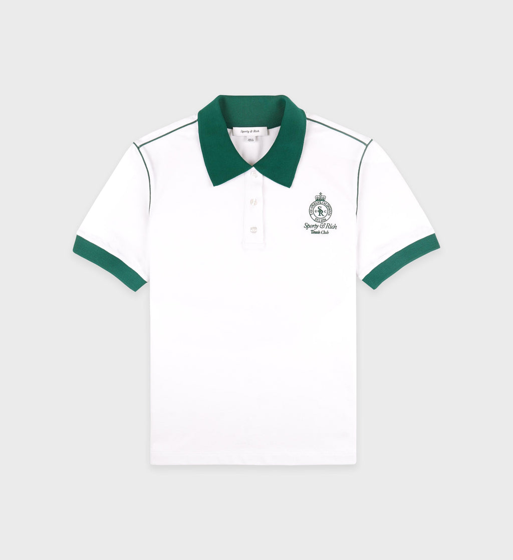 Crown 70s Pique Polo - White/Alpine – Sporty & Rich
