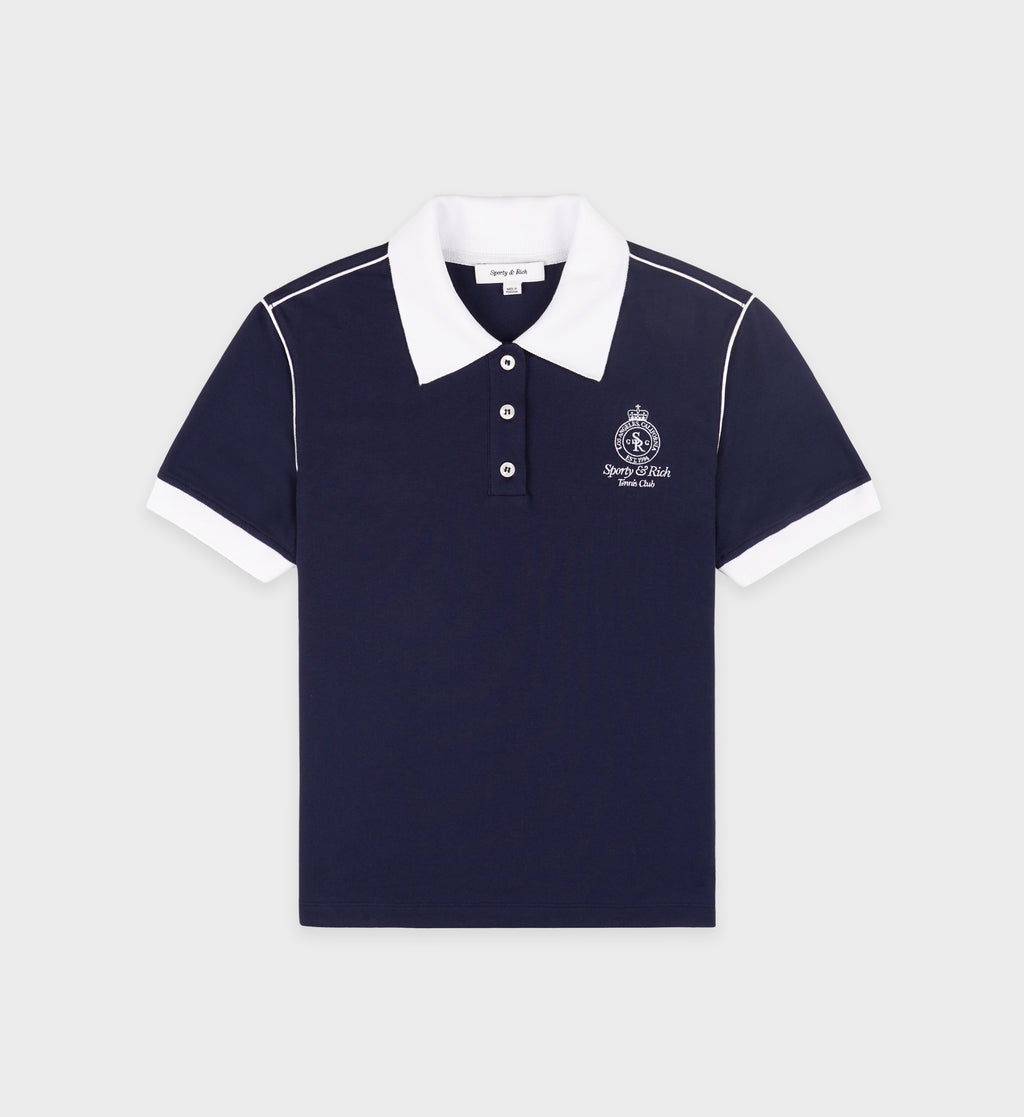 Crown 70s Pique Polo - Navy/White – Sporty & Rich