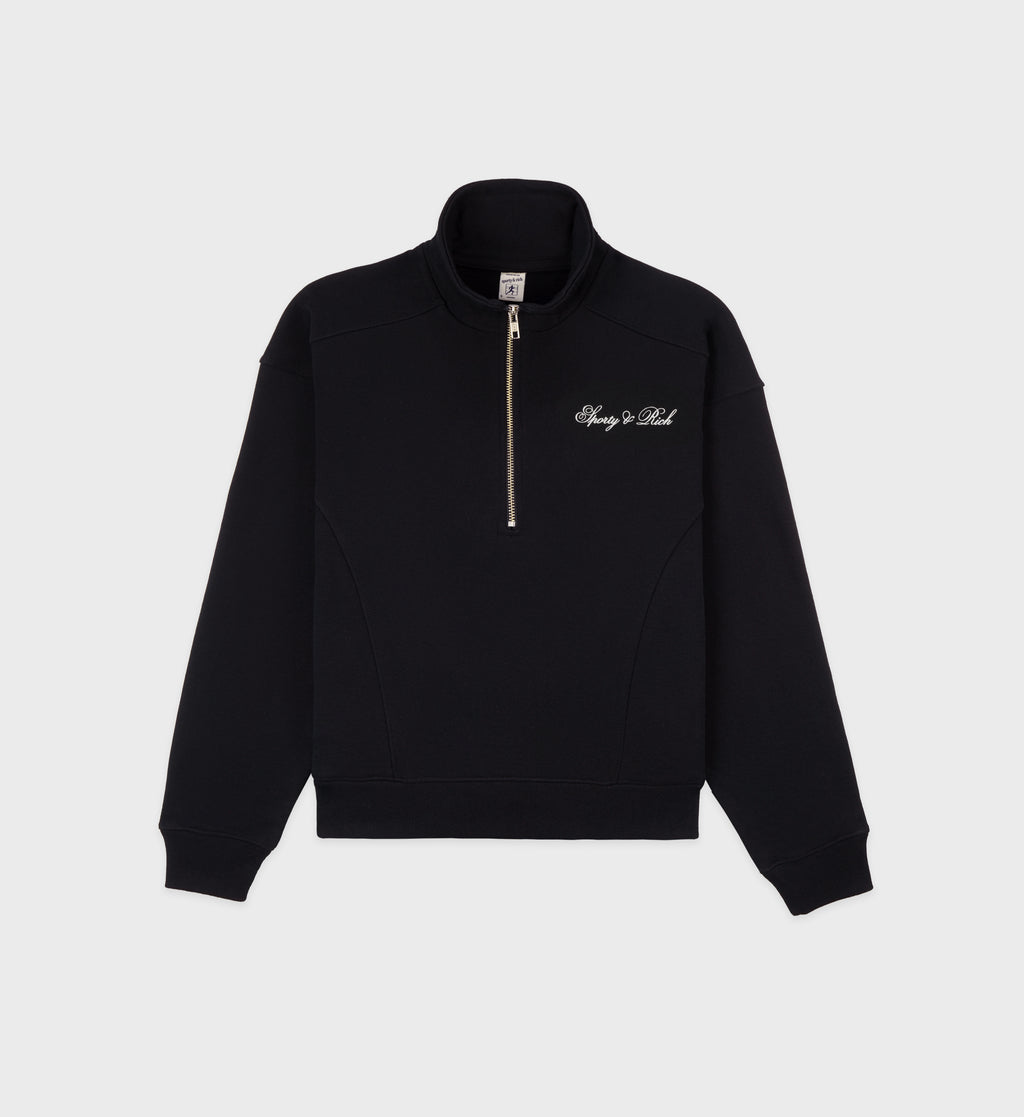 Cursive Logo Quarter Zip - Black/White – Sporty & Rich