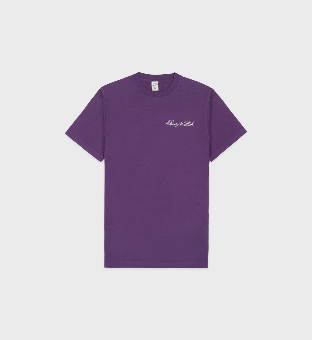 Cursive Logo T-Shirt - Plum/White – Sporty & Rich