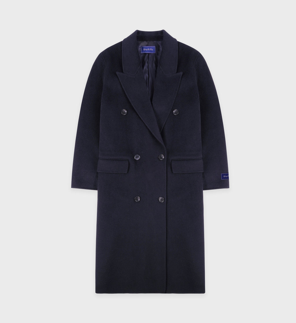 Double Faced DB Cashmere Coat - Navy – Sporty & Rich