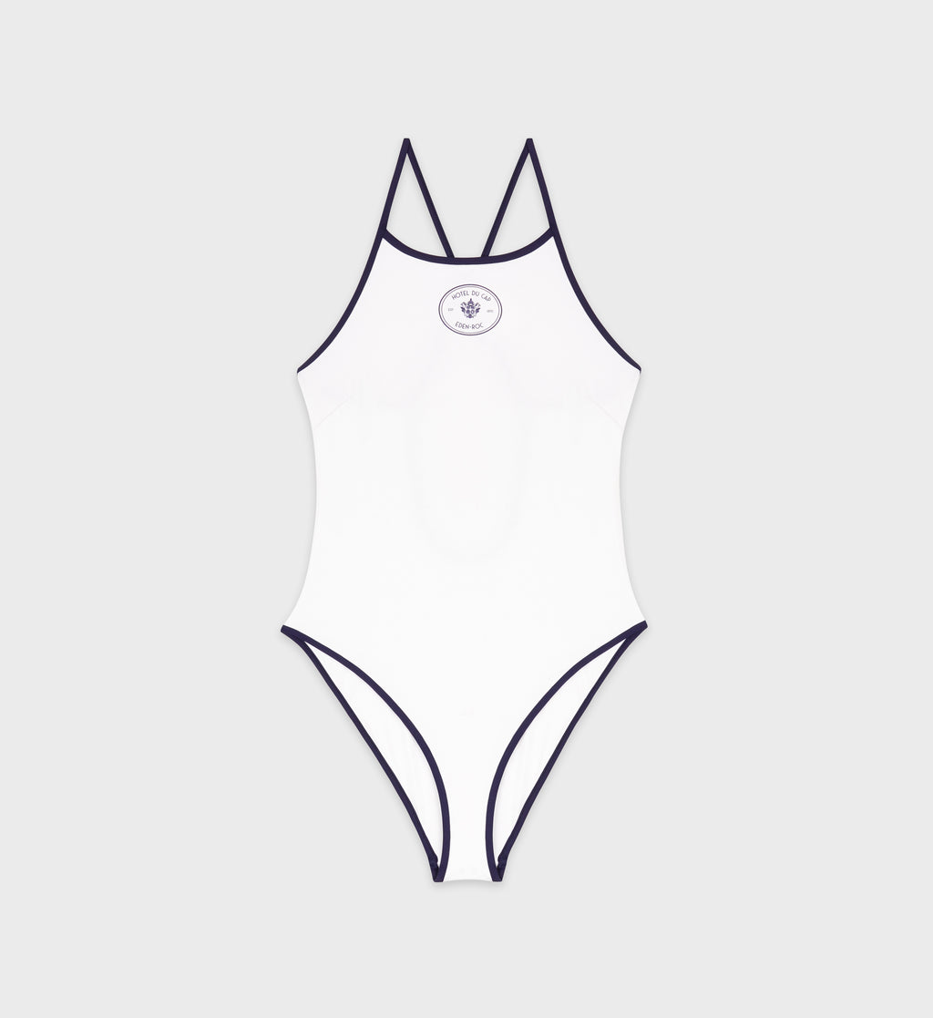 Eden Crest One Piece Swimsuit - White/Navy – Sporty & Rich