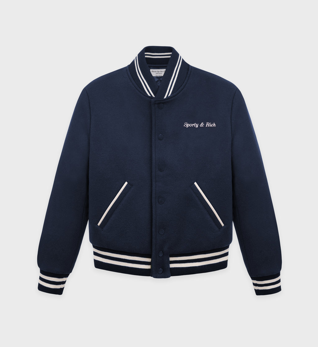 Eden Crest Varsity Jacket Men - Navy/White – Sporty & Rich