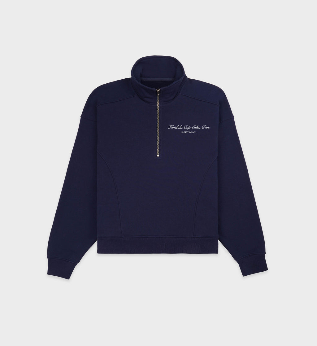 Hotel du Cap Cursive Quarter Zip - Navy/White – Sporty & Rich