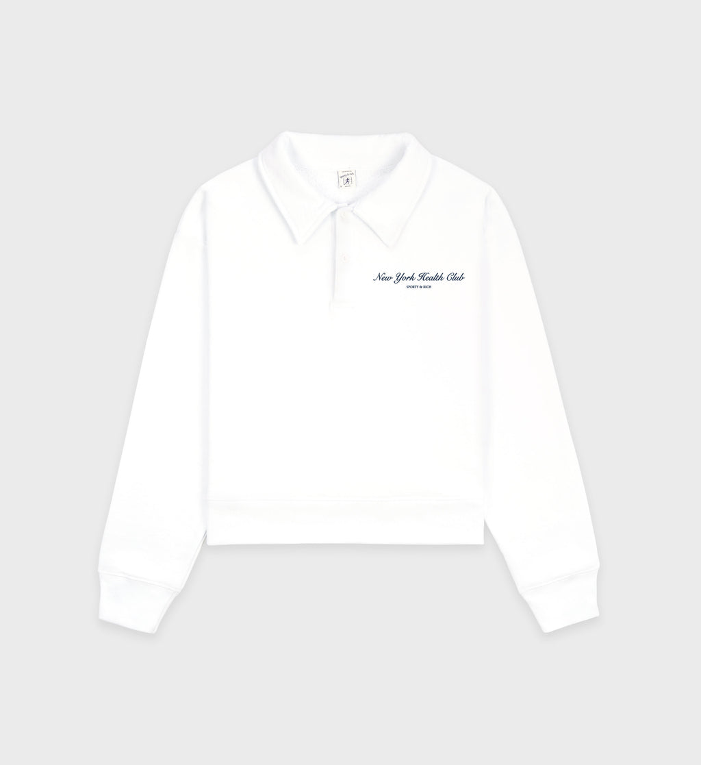 NY Health Club Polo - White/Navy – Sporty & Rich