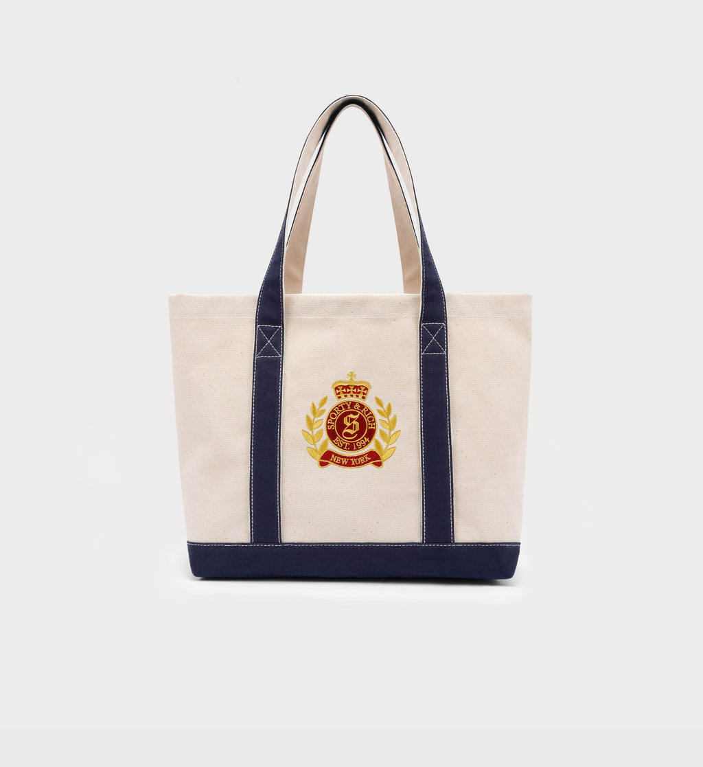 NY Crest Tote Bag - Natural/Navy/Gold – Sporty & Rich