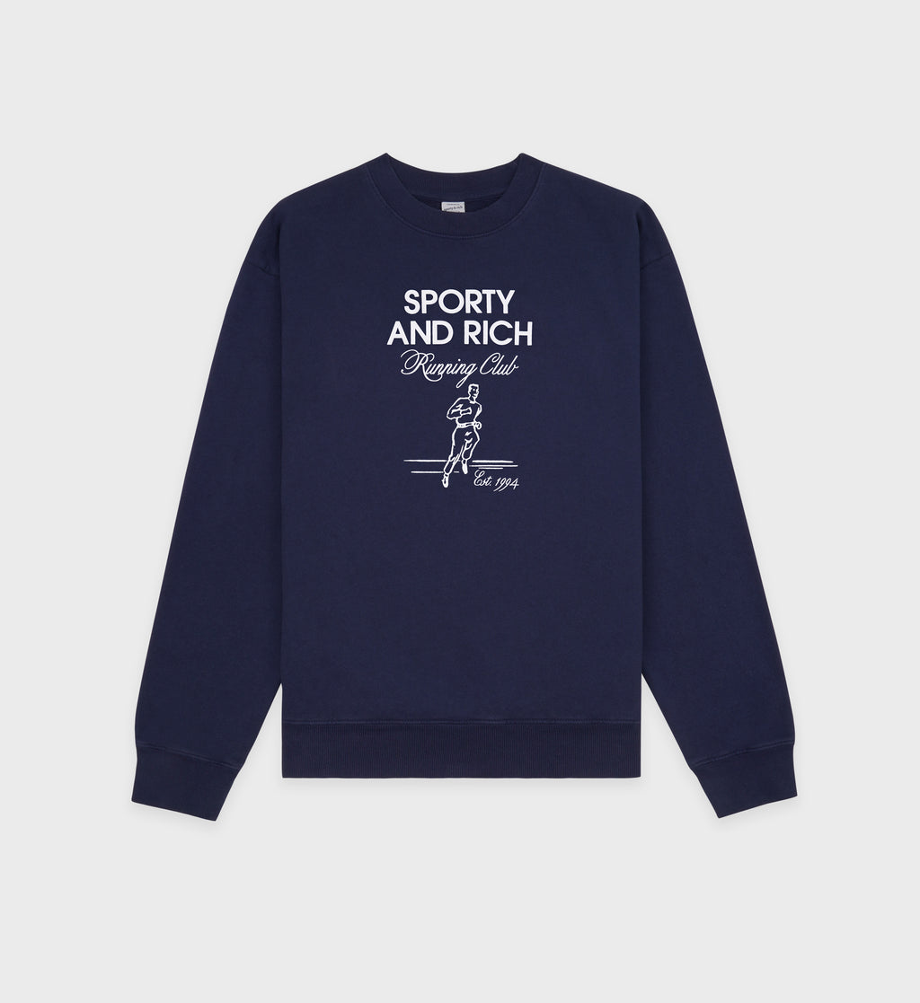 Running Man Crewneck - Navy/White – Sporty & Rich