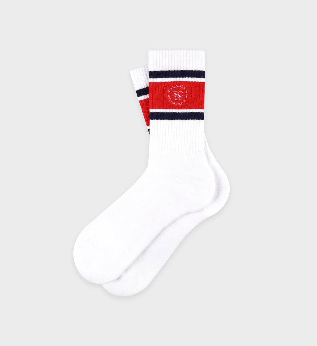 SRHWC Roller Socks - White/Navy/Ruby – Sporty & Rich