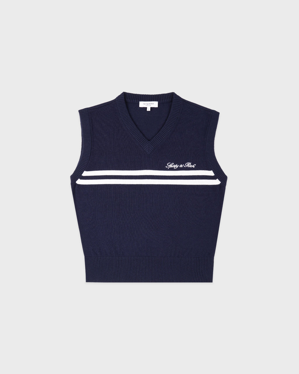 Signature Logo Knitted Vest - Navy/White – Sporty & Rich