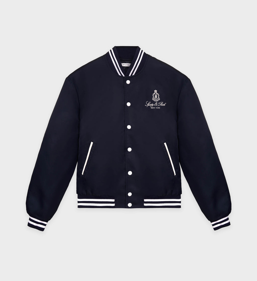 Vendome Nylon Varsity Jacket - Navy/White – Sporty & Rich