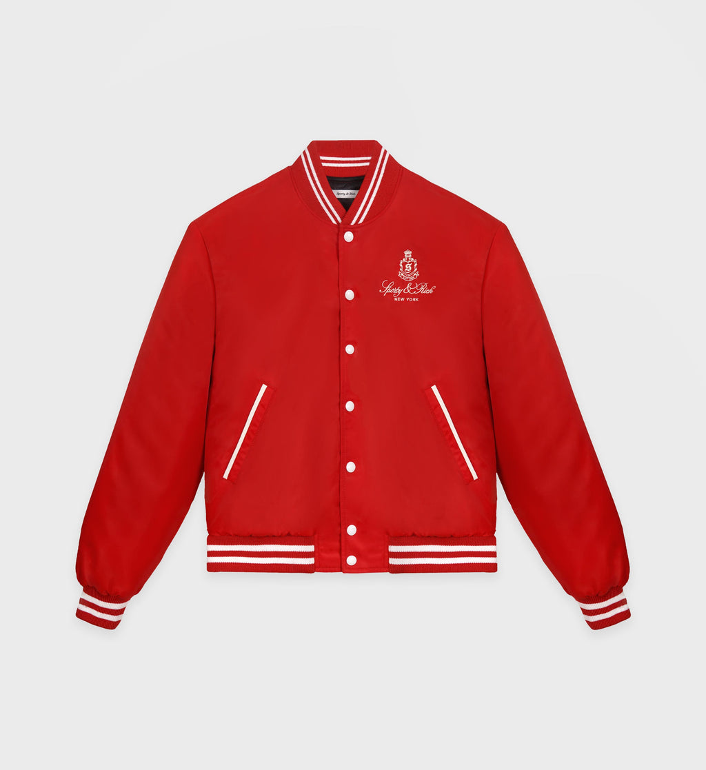 Vendome Nylon Varsity Jacket - Fire Red/White – Sporty & Rich