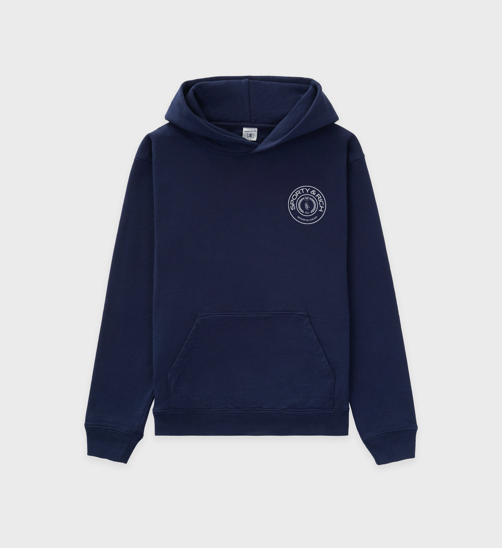Connecticut Crest Flocked Hoodie - Navy – Sporty & Rich