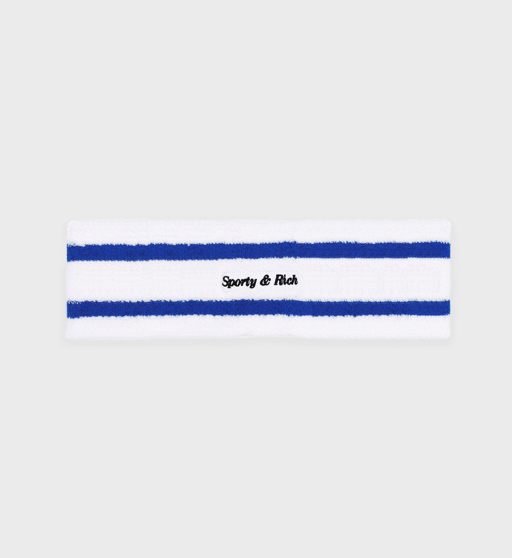 Terry Cloth Headband - White/Blue – Sporty & Rich
